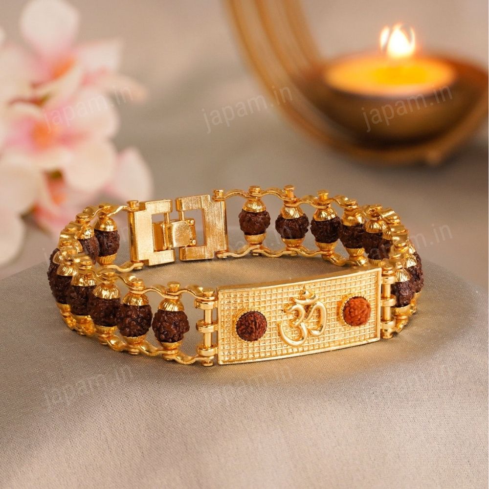 Gold Plated Modern Om Rudraksha Bracelet – Japam