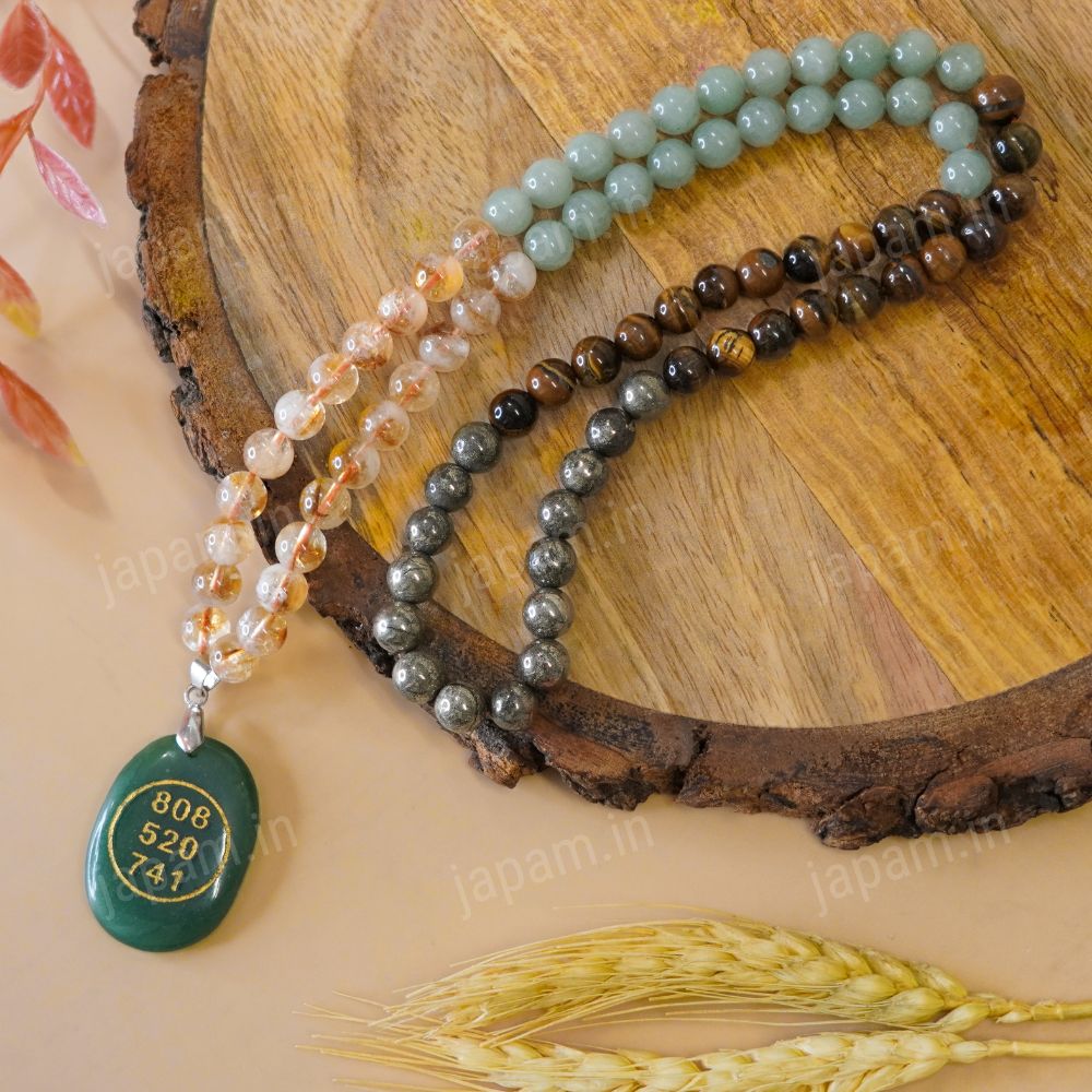 Money Magnet Fusion Mala with Zibu Pendant - Pyrite, Tiger Eye, Citrin ...