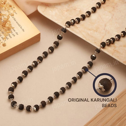 Silver Plated Eternal Karungali Mala - Natural Ebony Wood (Govt. Certi ...
