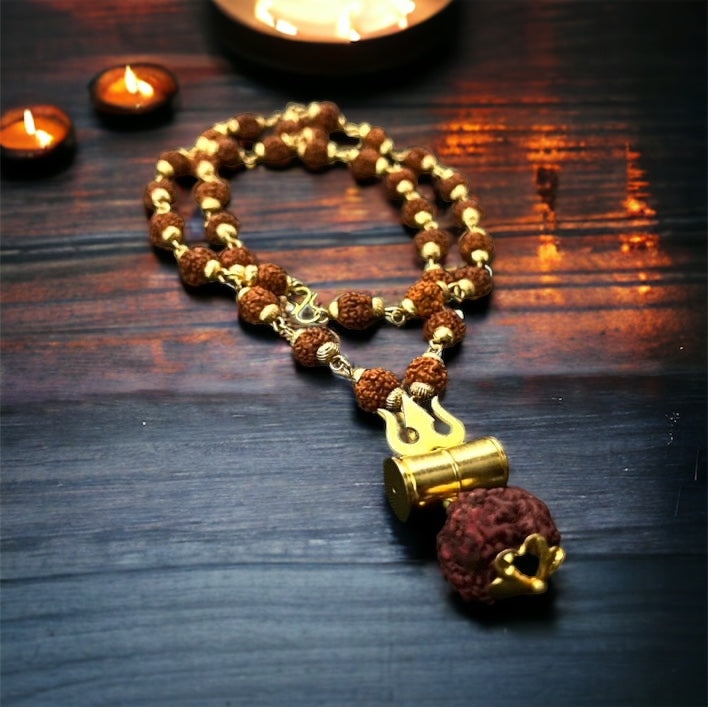 Gold Plated Rudraksha Trishool Necklace – Japam