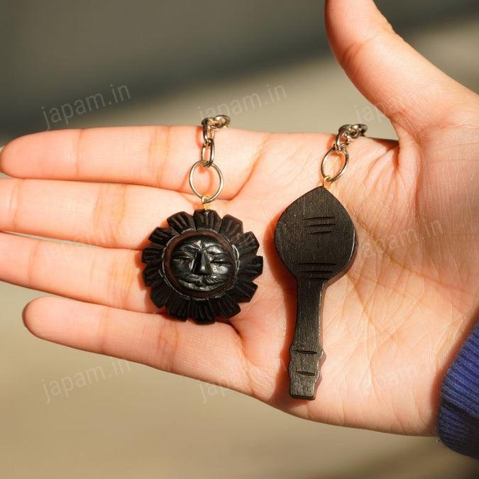 Karungali Vel & Surya Chhavi Keychain (Set of 2) - Natural Ebony Wood ...