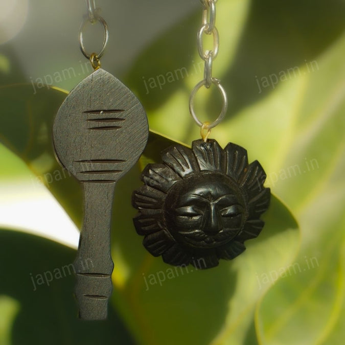 Karungali Vel & Surya Chhavi Keychain (Set of 2) - Natural Ebony Wood ...