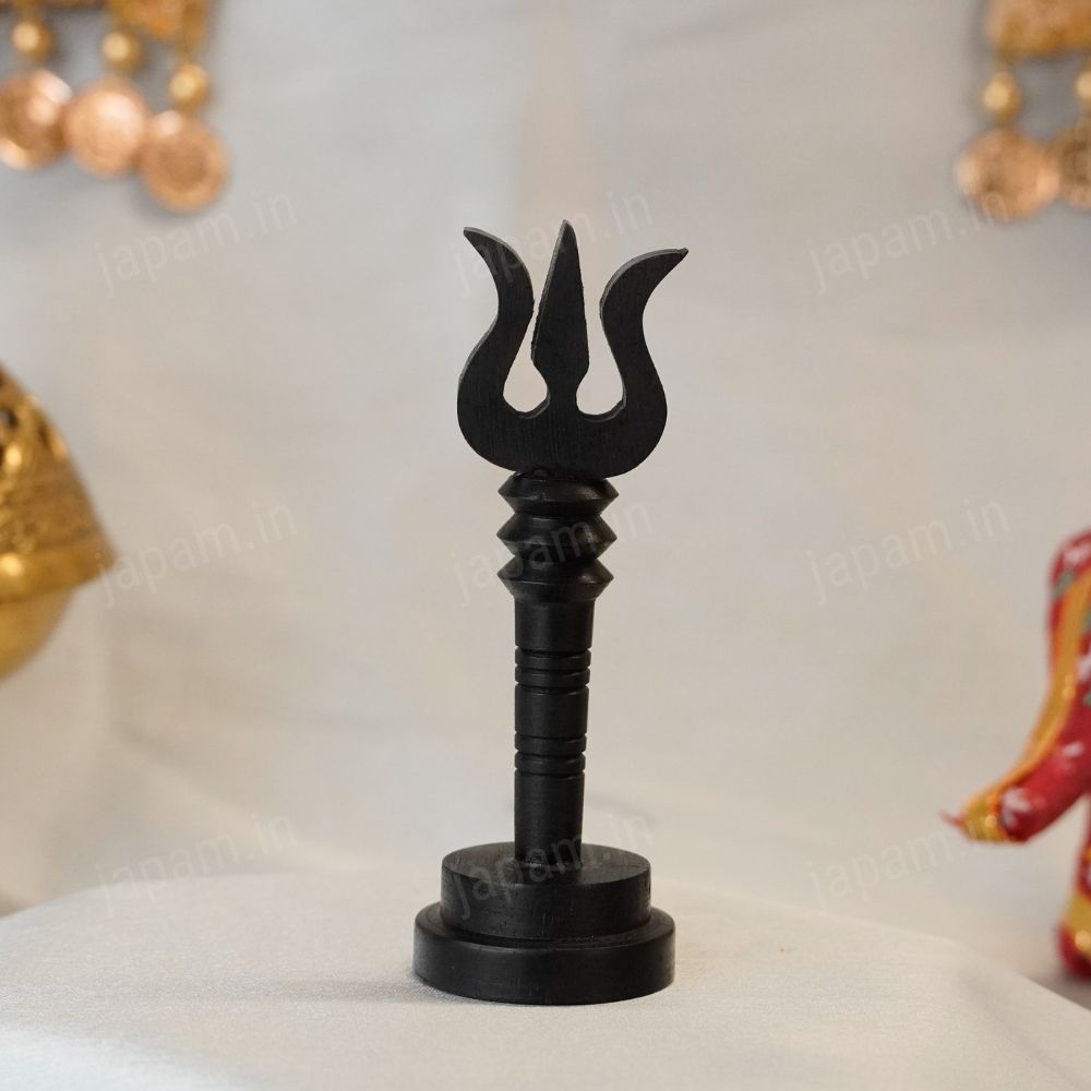 Karungali Mahakal Trishool with Stand - Natural Ebony Wood – Japam