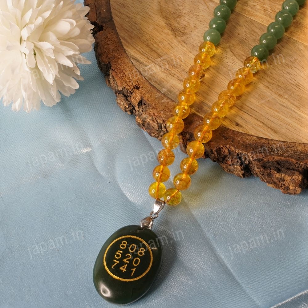Money Magnet Fusion Mala with Zibu Pendant - Pyrite, Tiger Eye, Citrin ...