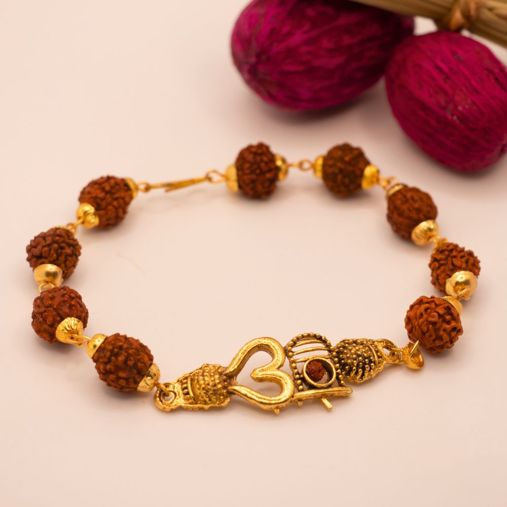 Gold Plated Om Rudraksha Bracelet For Men – Japam
