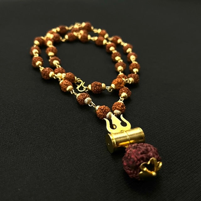 Gold Plated Rudraksha Trishool Necklace – Japam